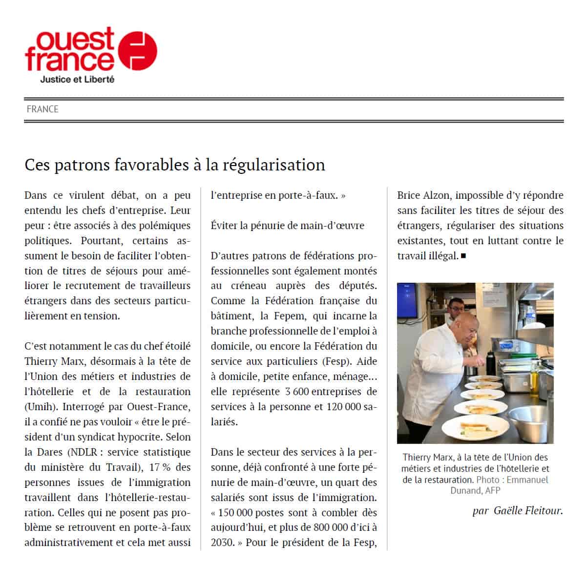 OUEST-FRANCE | Ces patrons favorables à la régularisation - Coviva